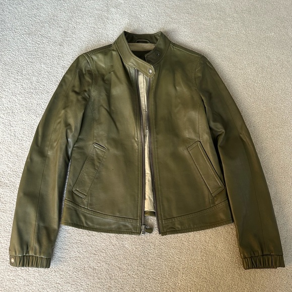 Coach | Jackets & Coats | Coach Avocado Green Full Leather Zip Jacket ...